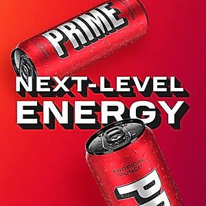 PRIME Energy TROPICAL PUNCH | Zero Sugar Energy Drink | Preworkout Energy | 200mg Caffeine with 355mg of Electrolytes and Coconut Water for Hydration| Vegan | Gluten Free |12 Fluid Ounce | 24 Pack