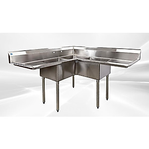 Commercial 3 Compartment Corner Sink, Stainless Steel Kitchen Restaurant ETL NSF