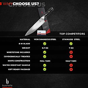 Japanese Damascus Chef Knife with Whetstone Sharpener – 8 inch Professional VG10 Chefs Knife – Full Tang Sharp Japanese Chef Knife with G10 Handle and Protective Sheath