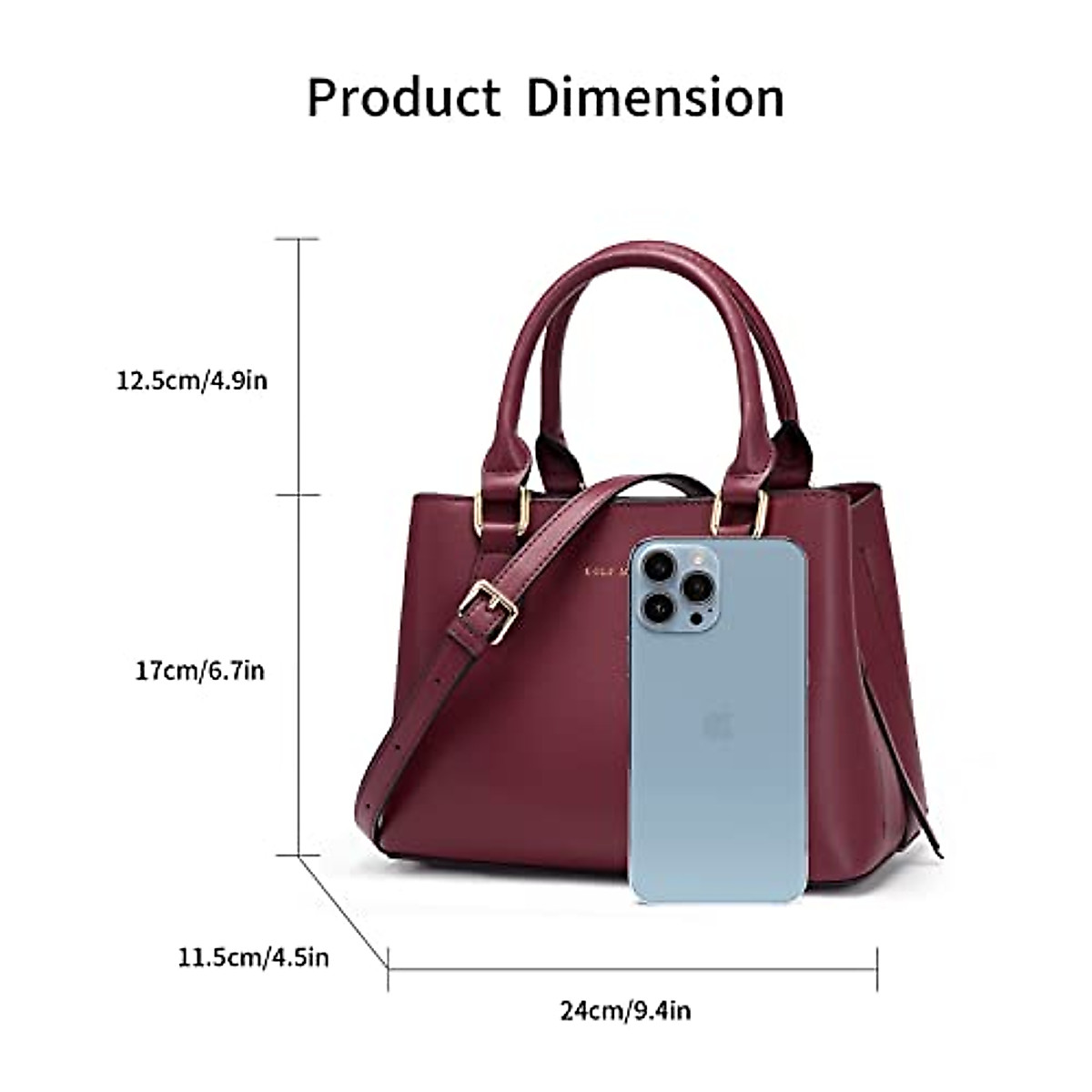 Top-Handle Handbag Leather Stitching Purse for Women Girls Crossbody Bag Tote Satchel Shoulder Bags(Wine)
