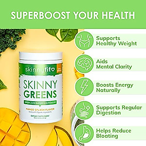 SkinnyFit Mango Splash Skinny Greens, Green Juice Superfood Powder, Natural Energy & Focus, Reduce Bloating, Helps Reduce Inflammation, Spirulina, Chlorella, 30 Servings
