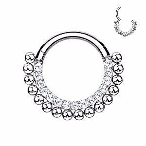 Pierced Owl 16G Implant Grade Titanium CZ Crystal and Ball Lined Hoop Cartilage Helix Daith Septum Hinged Segment Ring (Diameter: 8mm (5/16"))