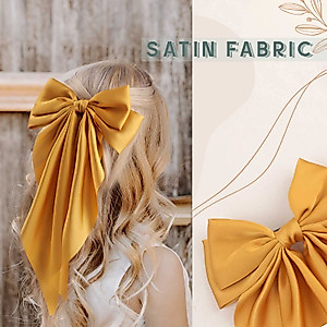 VOBOBE Hair Bow Clip, 8Pcs Big Satin Layered Hair Accessories for Women Girls, 8 Inch Barrette Hair Clip, Long Black Ribbon Bows, French Style, 8 Count