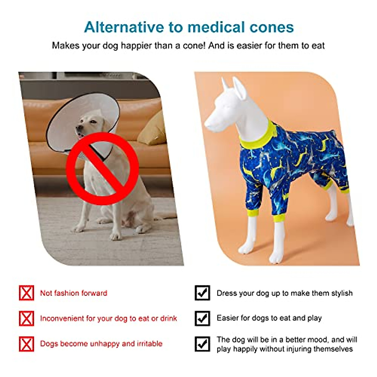 LovinPet Clothes For Female Doberman Dogs - Pet Anxiety Calming Dog Jammies for After Surgery, Lightweight Fabric, Blue Dragon Print, Large Dog Pjs,Long-sleeved 4 Leg Style Pullover Dog Onesie,Blue XL