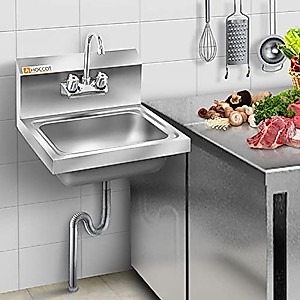 HOCCOT 304 Stainless Steel Sink, Wall Mounted Commercial Restaurant Sink, Hand Washing Sink with Back Splash, Utility Sink for Restaurant, Kitchen, Bar, Outdoor, 17" x 15"