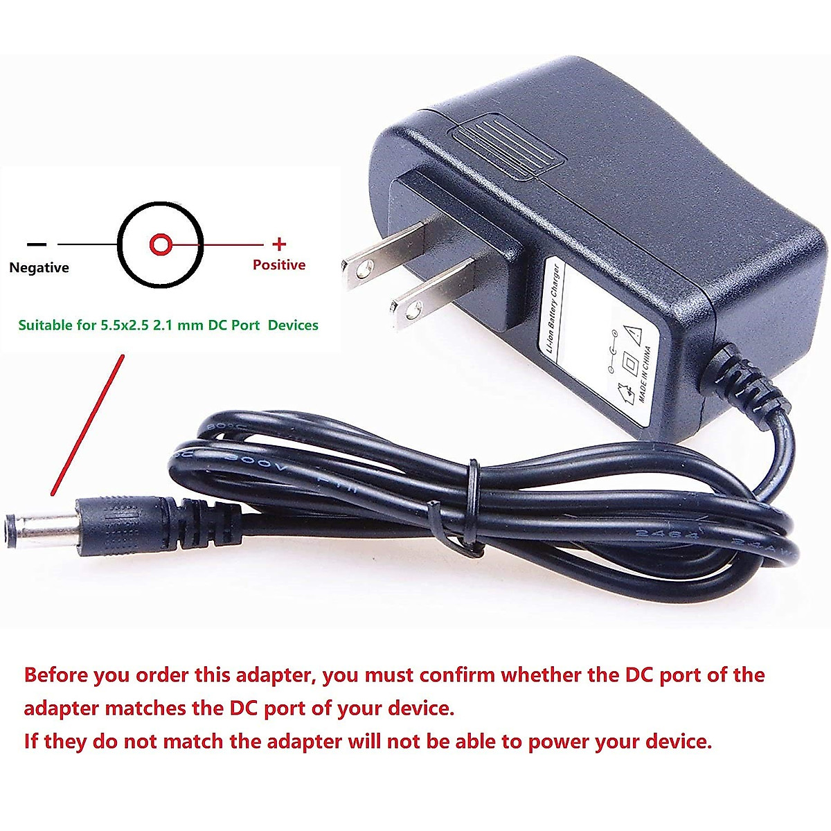 NOYITO 4.2V 1A Power Adapter Li-ion Battery Charger with LED Indicator 5.5 x 2.5 2.1mm Interface Suitable for 3.7V 4.2V 1-String Lithium Battery Pack