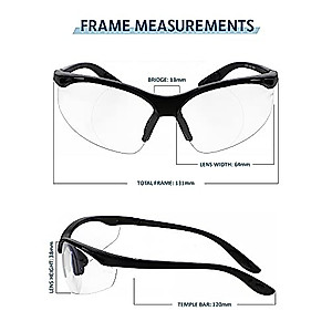 Full Lens Magnifying Safety Glasses - Safety Reading Glasses for Men, Women, Work, Healthcare, Riding - with Black Lightweight Wrap-Around Frame - Z87.1 Certified - UV Protection - Clear Lens, 1.50