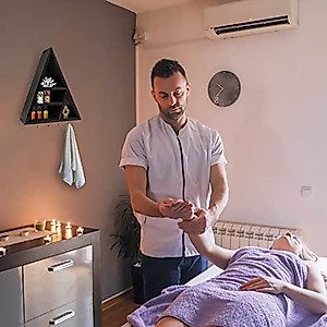 Triangle Shelf - Crystal Display Shelf for Holding Crystals & Home Trinkets, Rustic Wooden Wall Mounted Crystal Geometric Triangle Shaped Shelf