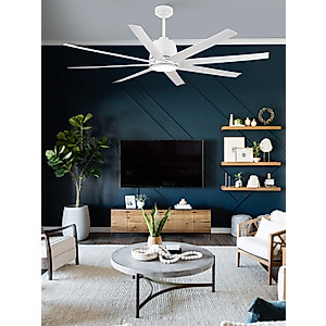 FookChak 65in White Large Ceiling Fan with Lights Remote Control 8-Blade Outdoor Ceiling Fan Light for Patio, Multi-speed Reversible Airflow for Garage Home Office Gym Room Living Room Bedroom