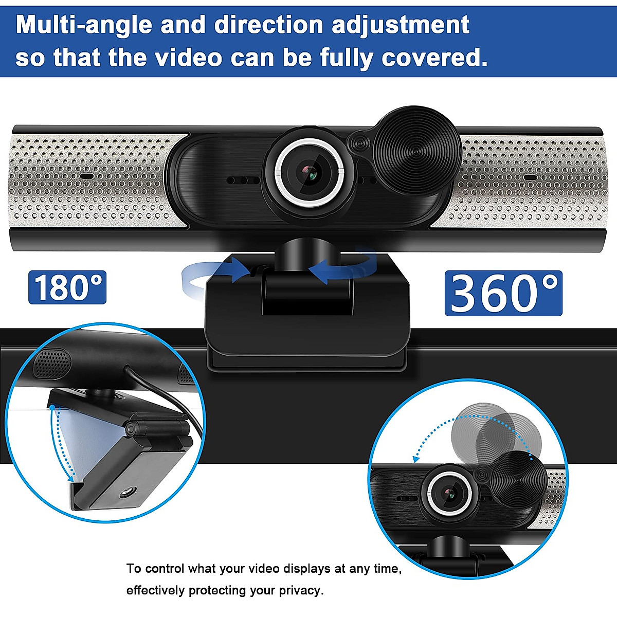 WFFOIFL Webcam with Microphone and Speaker, 1080P Web Camera for Desktop Computer Laptop, USB Plug and Play, Pro Streaming Webcam for Recording, Calling, Conferencing, Gaming, Not Include Tripod