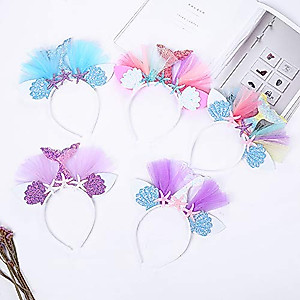 KIPETTO 5Pcs Mermaid Tail Headband Starfish Tulle Hairbands Mermaid Hair Accessories for Women Girls