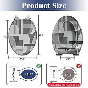 Elongated Toilet Seat black white tile for washroom kitchen Grey cement texture watercolor Resin Toilet Seat Quietly Slow Close with Quick-Release Hinges Toilet Seat with Cover Easy to Clean Install