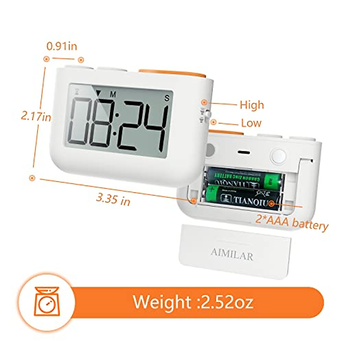 AIMILAR Small Countdown Timer Clock - Digital Kitchen Count Up and Down Timers Magnetic Big Screen for Cooking Kids Time Management