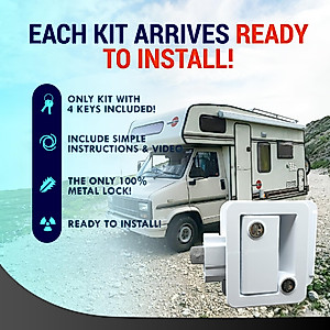 LATCH.IT White RV Door Lock Replacement | RV Door Locks | RV Door Handle w/ 4 Keys | Camper Door Lock | Trailer Door Lock | Camper Lock Replacement | Camper Door Latch only Fits 2.75"x3.75" Lock Hole
