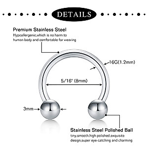 Mayhoop 16g Cartilage Earring Stud Hoop Tragus Stud Forward Helix Earrings Rook Daith Conch Stainless Steel Piercing Jewelry