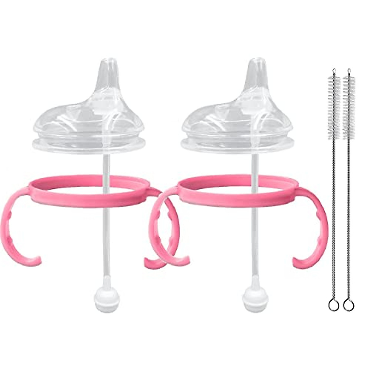 Anpei Sippy Cup Soft Spout Transitional Nipple Kit Bundle Compatible with Comotomo Baby Bottles, 5 oz and 8 oz | Value Bundle 2 Kits + Brushes (Pink)