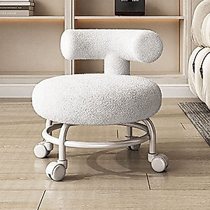 YHGSYXL Modern Boucle Chair Cute Small Upholstered Tufted Foot Stool, Sheep Fabric Plush Armless Ottoman Chair with Wood Frame for Living Room Bedroom Home Decor