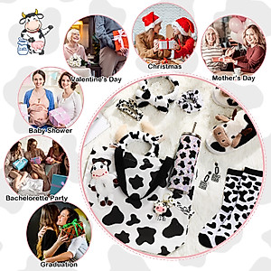 FillTouch 11 Pcs Cow Print Gifts Sets for Women Includes Tumbler Slippers Socks Earrings Hair Scrunchies Headbands Tote Bag Cow Print Stuff for Graduation Birthday Mother Nurses Farm Animal Lover