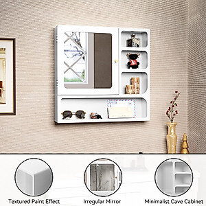 ARTPOWER 24" Bathroom Medicine Cabinet with Mirror, Wall Bathroom Storage Cabinet with Mirror Door and 4 Open Shelves, Geometric Mirrored Bathroom Wall Cabinet