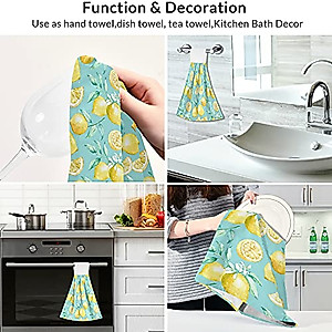 Lemon Hanging Kitchen Towel Leaves Bath Hand Tie Towels Set 2 Pcs Tea Bar Towel Dish Cloths Dry Towels Soft Absorbent Durable for Bathroom Laundry Room Decor