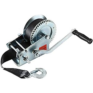 3500lbs Cable Crank Winch, AUXMART Boat Trailer Winch with 23 FT Strap and Hook, 2 Ways Heavy Duty Hand Winch for ATV, Trailer, Boat, Truck
