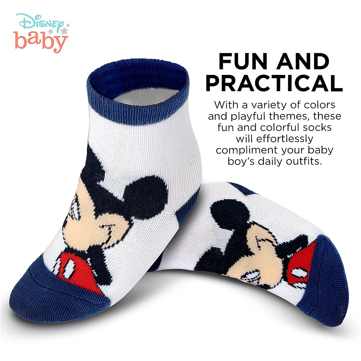 ABG Accessories Baby Girls & Boys Minnie 10-pack Infant Sock, Mickey Mouse-Blue, 0-6 Months
