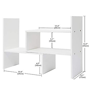 Hossejoy Wood Adjustable Desktop Storage Organizer Display Shelf Rack, Office Supplies Desk Organizer,White