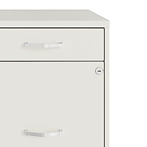 Space Solutions 18 Inch Wide Metal Mobile Organizer File Cabinet for Office Supplies with Pencil Drawer and 3 File Drawers, White