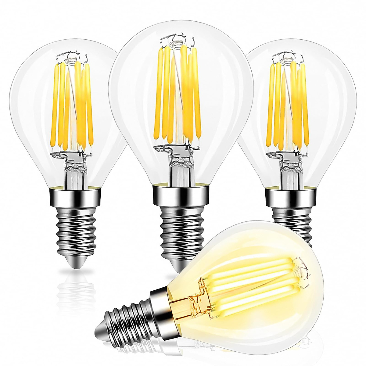 E14 6W G45 Dimmable LED Filament Bulb, 2700K Warm White 900LM Edison Candle Light Bulb, G45 Clear Glass Globe Cover, 60 Watt Equivalent, AC 110V,4-Pack