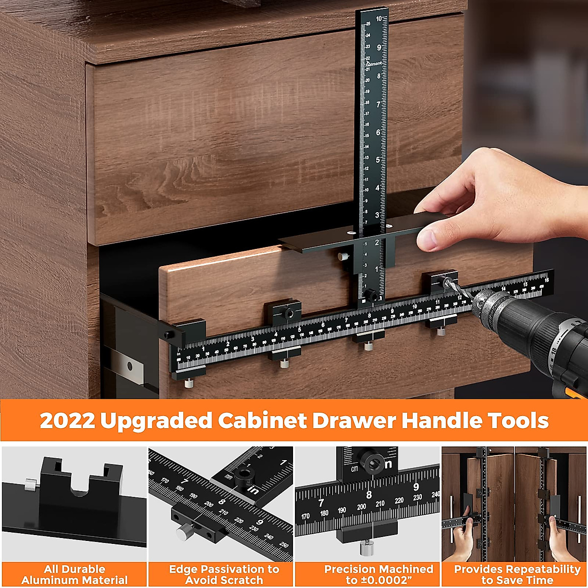 Cabinet Hardware Jig Tool, Aiment All Aluminum Pull Jig with Extensions for Oversized Handles, Adjustable Punch Locator Drill Template Guide for Door & Drawer Front Knobs, Pulls and Shelf Pin Holes