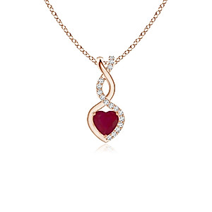 Angara July Birthstone - Ruby Infinity Heart Pendant Necklace with Diamonds in 14K Rose Gold (4mm Ruby)