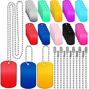 50 Pcs Blank Dog Tags Aluminum Tags Colorful Blank Pet ID Tag Rectangle Metal Stamping Tags with 100 Pcs Long and Short Plated Necklace Chain for DIY Decorative Craft Pet Dog Tags