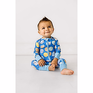Little Sleepies Zippy Baby & Toddler Pajamas, Sleeper for Boys and Girls, Viscose Derived from Bamboo Newborn Sleeper w/ 2-Way Zipper w/Mitten Cuffs, Blue Cookies & Milk, 0-3M