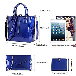 Chikencall® Women Fashion Handbags Patent Leather Tote Purses Ladies Shoulder Bags Top Handle Chain Satchel Purse Set 3pcs Black