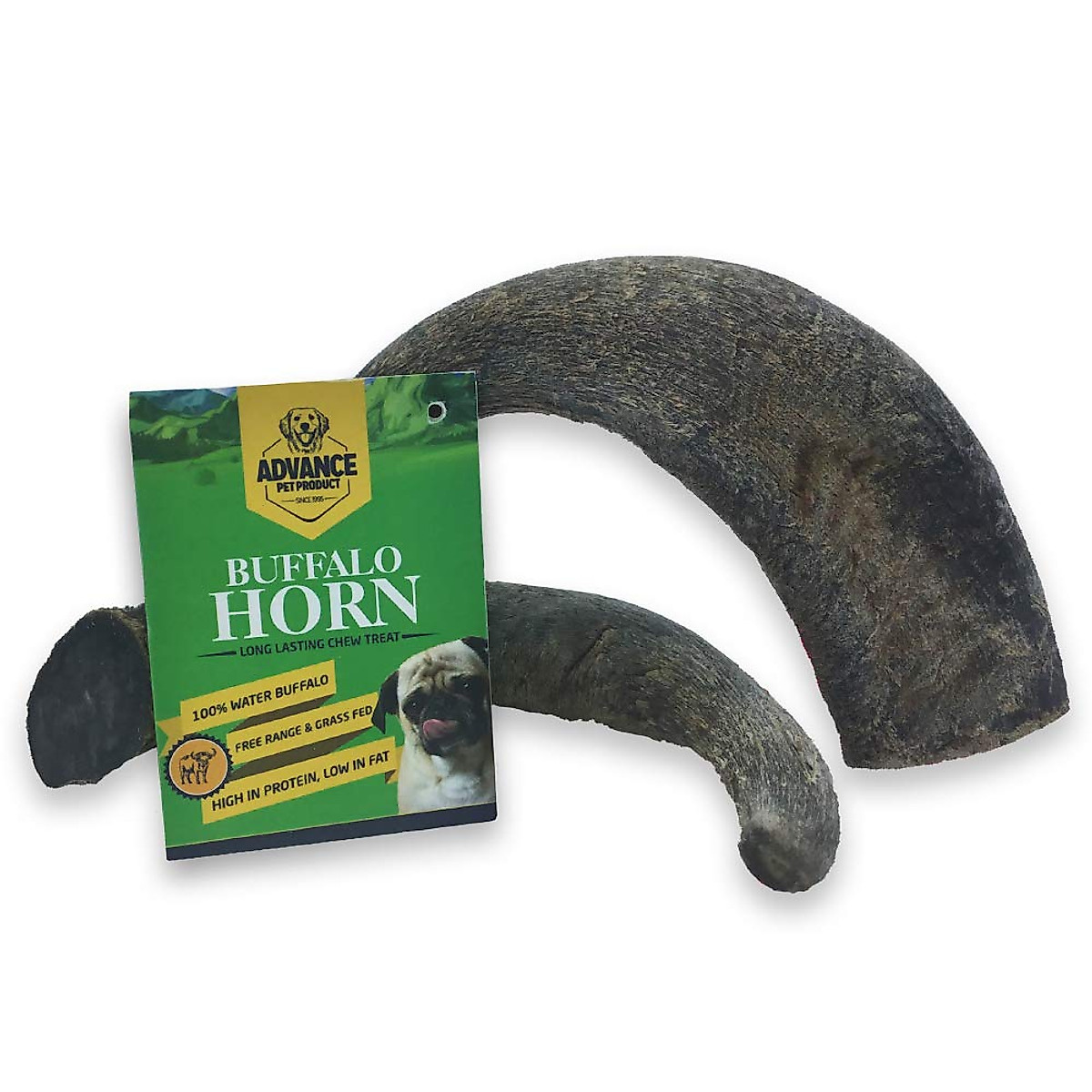 Buffalo Horn 2 Pack Medium Long Lasting 100% Natural Water Dog Chews (2 Pack Medium)
