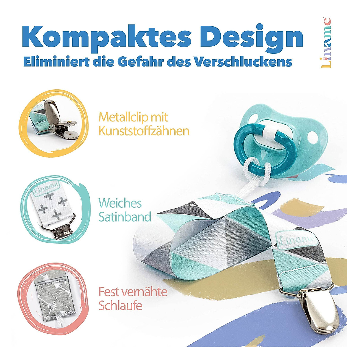 Liname Neutral Pacifier Clip with Teething Toy - 4 Pack Pacifier Clips for Boys & Girls - Binky Holder Soothie Paci Clip Binkie Clip - Unisex Pacifer Clip Baby Pacifier Clip and Pacifier Holder (Mint)