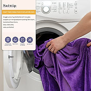 Satwip Weighted Blanket Queen Size 15lbs Fuzzy Warm Flannel Throw Blanket with Soft Breathable Sanded, 60 x 80 inches, Purple