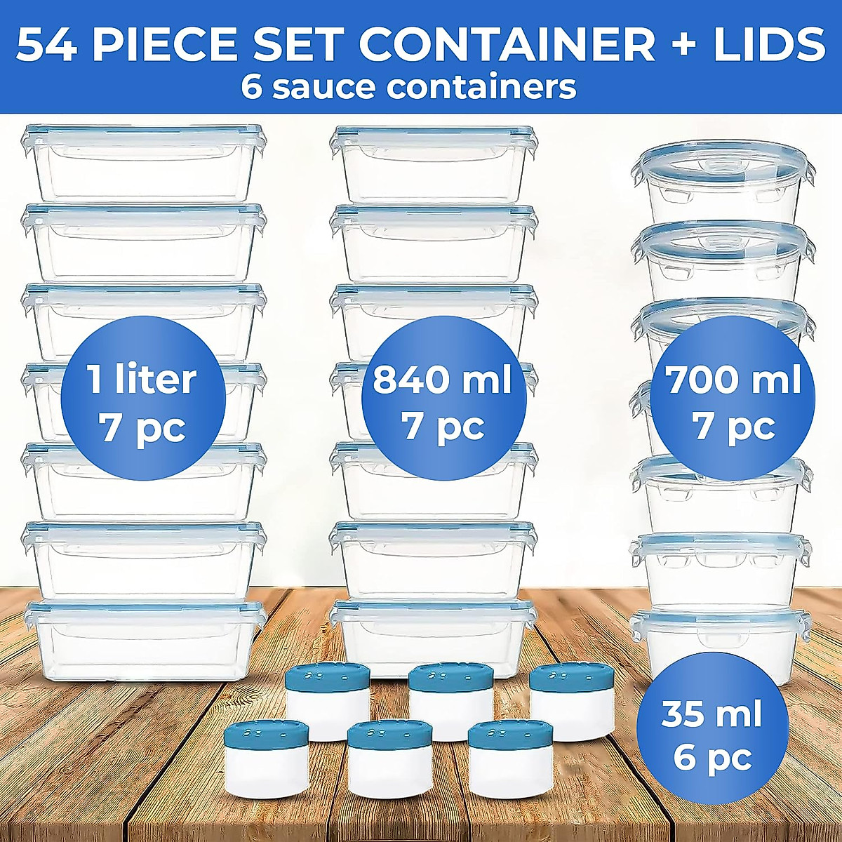Shazo HUGE SET - 54 PCS - Food Storage Containers w/Airtight Lids (21 contianers + 21 Lids) w/6 Mini Containers, Leak Proof Lunch/Bento Box - BPA Free Freezer Safe - Plastic Storage Container Set