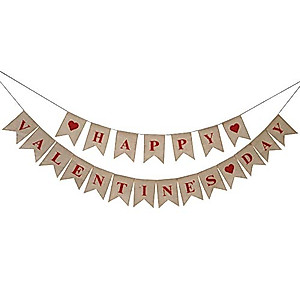 Happy Valentine's Day Banner love Burlap Banner Window And Door Cling Valentine Day Bunting Photo Props Removable valentines day decorations Reusable Heart Banner February Sign