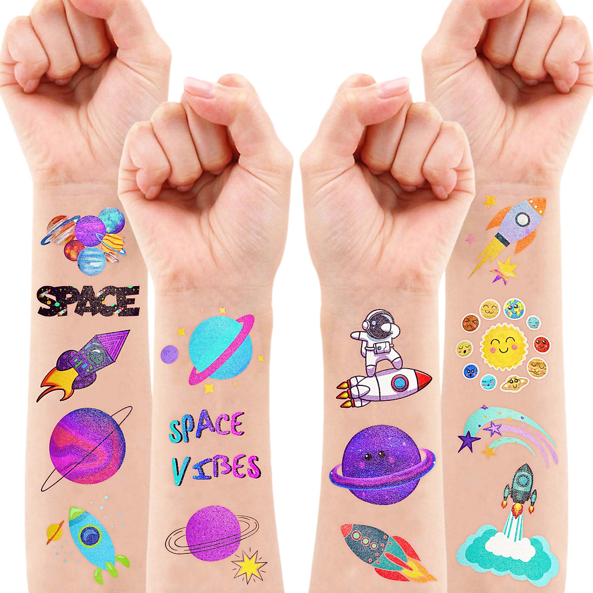 Galaxy Temporary Tattoos for Kids, 96PCS Outer Space Birthday Party Decorations Supplies Tattoos Stickers Cute Party Favors Girls Boys Gifts Classroom School Prizes Themed Christmas