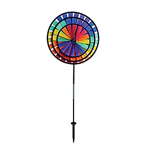 In The Breeze Rainbow Triple Wheel Spinner- Ground Stake Included - Colorful Wind Spinner for your Yard and Garden