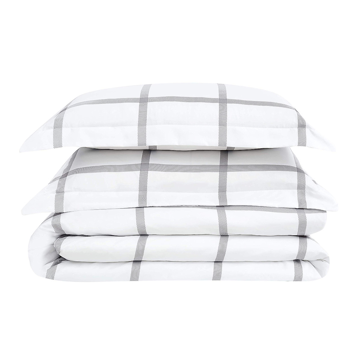 Truly Soft Everyday King 3-Piece Microfiber Duvet Cover + Sham Set - Printed Windowpane Collection - White/Grey