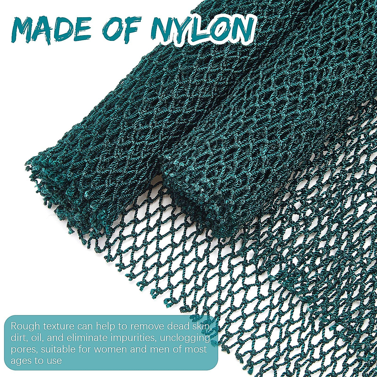 African Net Bath Sponge Long Exfoliating Body Scrubber Net Dual Sided Nylon Bath Towel Back Scrubber Skin Smoother for Women and Men Showering, Massaging, and Stocking Stuffer (Nurse Green)