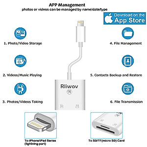 [Apple MFi Certified] Lightning to SD Card Camera Reader for iPhone/iPad 2in1 SD/TF Memory Card Reader Adapter Trail Game Camera Viewer for iPhone 14 Pro Max/13/12/XS/XR/iPad Pro Mini - APP in Need