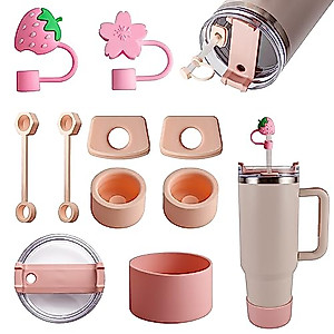 10 Pcs Silicone Spill Stopper Set for Stanley 2.0 40oz Tumbler, Including Tumbler Lid, Boot Sleeve, Straw Cover Cap, Square Spill Stopper, Round Leak Stopper, Accessories for Stanley Cup