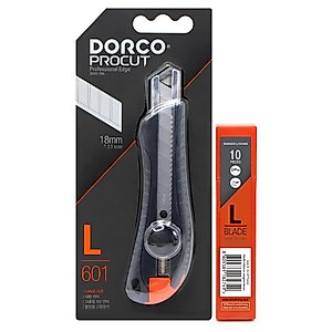 DORCO L601 Heavy Duty 18mm Snap-Off Utility Knife + Precision 18mm (11 Blades) with Screw-Lock System – Ergonomic Anti-Slip Design with Professional Blades