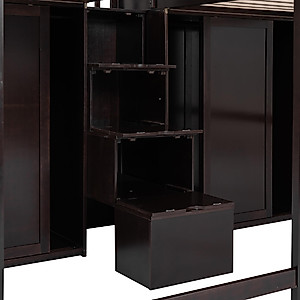BIADNBZ Wooden Double Twin Size Loft Bed with Two Wardrobes and Staircase for Kids/Teens/Bedroom,Espresso