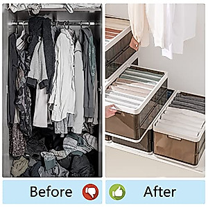 CINPIUK Stackable Storage Bins with Lids, Clear Drawer Organizers for Clothing, Collapsible Storage Bins Closet Drawers for Clothes, Toys, w/ Removable Grids, 3Pcs