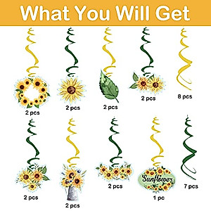 UOMNICUE 30 PCS Yellow Sunflower Hanging Foil Swirls Ceiling Streamers Wall Decor Party Supplies for Kids Birthday Baby Shower Spring Summer Flower Themed Party Decoration