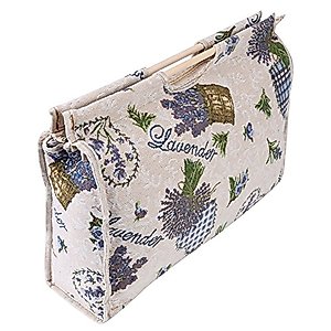 Knitting Needles Storage Bag, Exquisite Wood Handle Fabric Storage Bag Household Yarn Storage Tote Organizer Sewing Accessories for Knitting Needles Sewing Tools Storage Bag (Blue Flower)